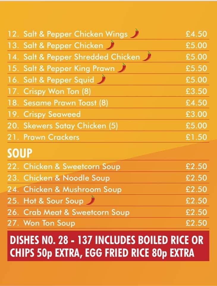 Menu at Ho-Wah fast food, Huddersfield
