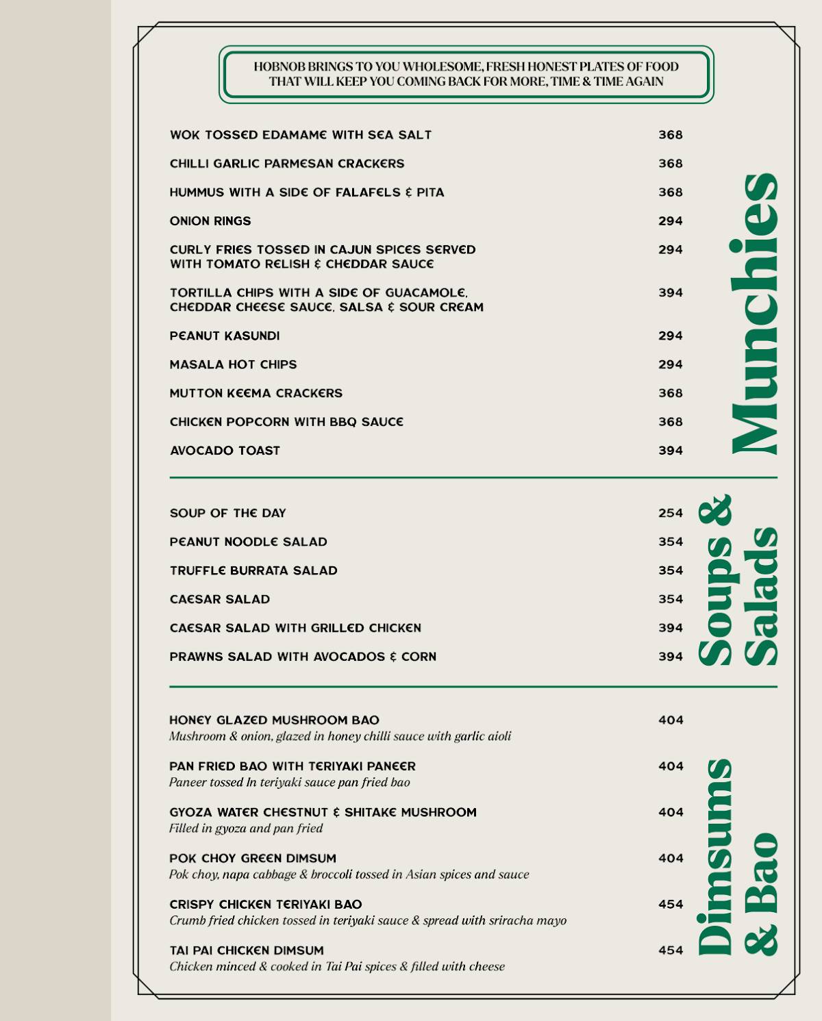 Menu at Hobnob Gourmet Cafébar, Indore, 1C/CA