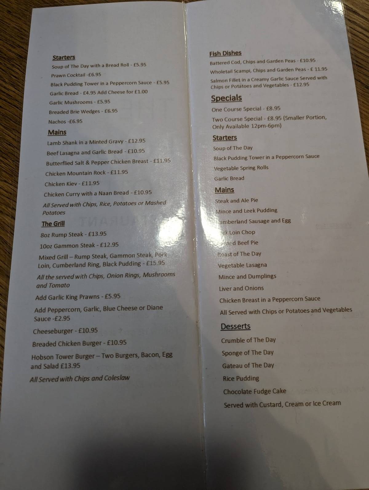 Menu at Hobson pub & bar, Newcastle upon Tyne