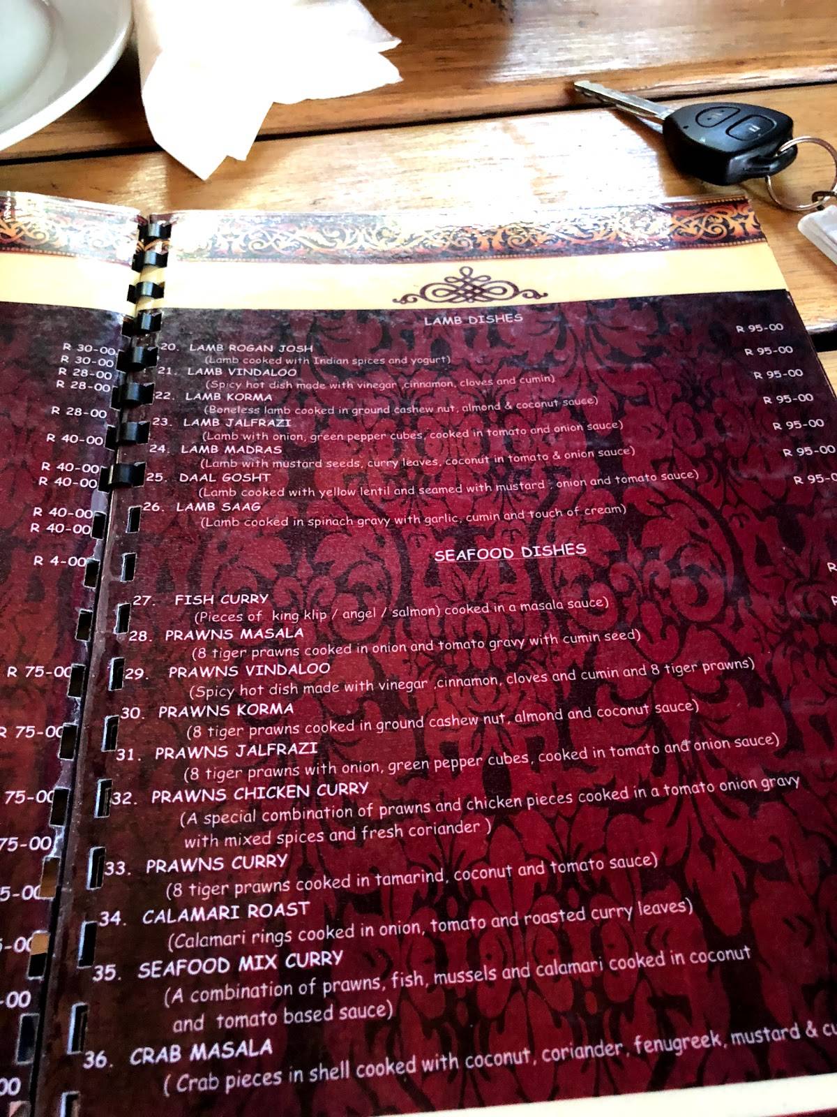 Menu at Kalimambo Pub, Indian Restaurant, and Grill, Hoedspruit