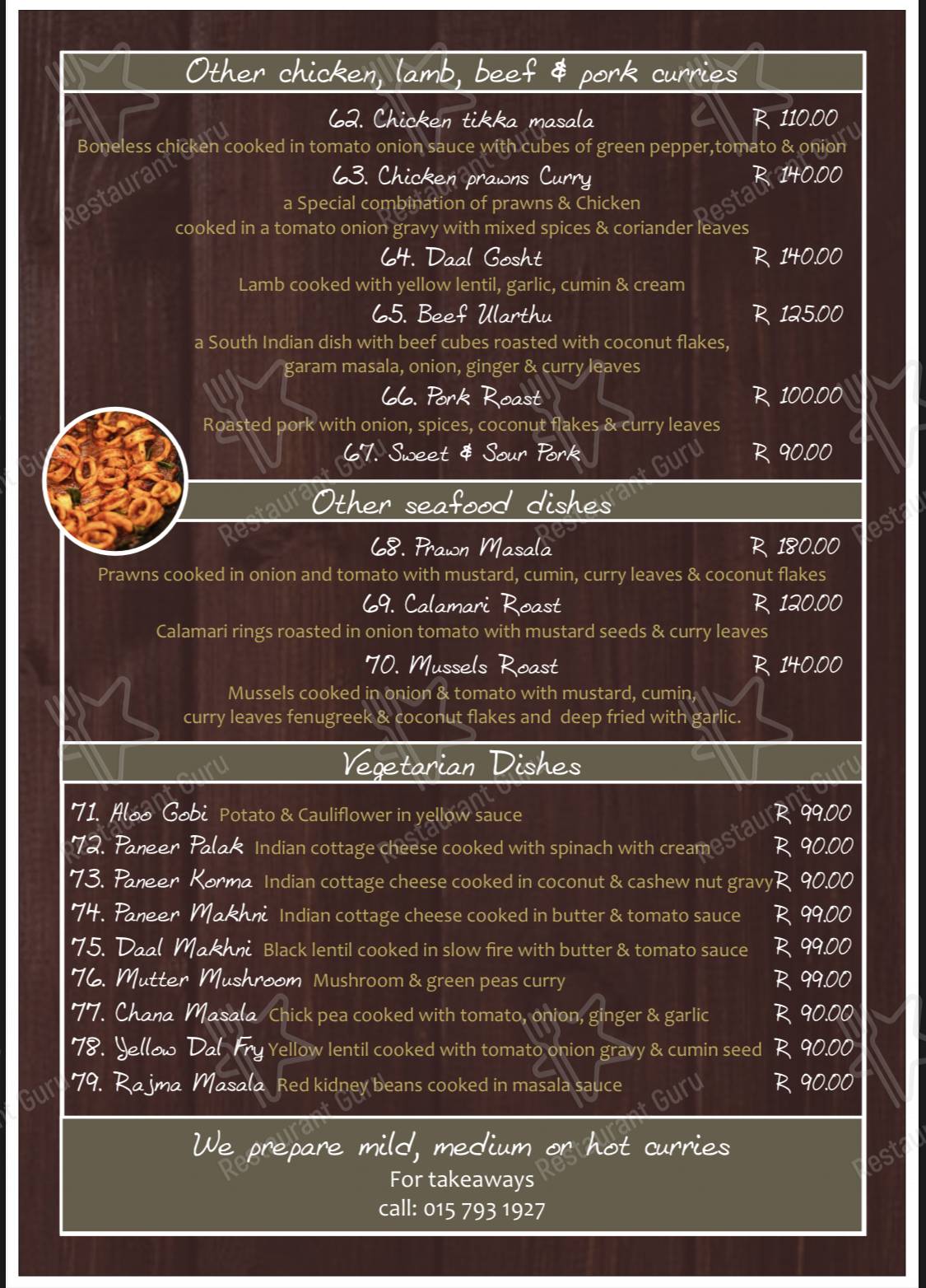 Menu at Kalimambo Pub, Indian Restaurant, and Grill, Hoedspruit