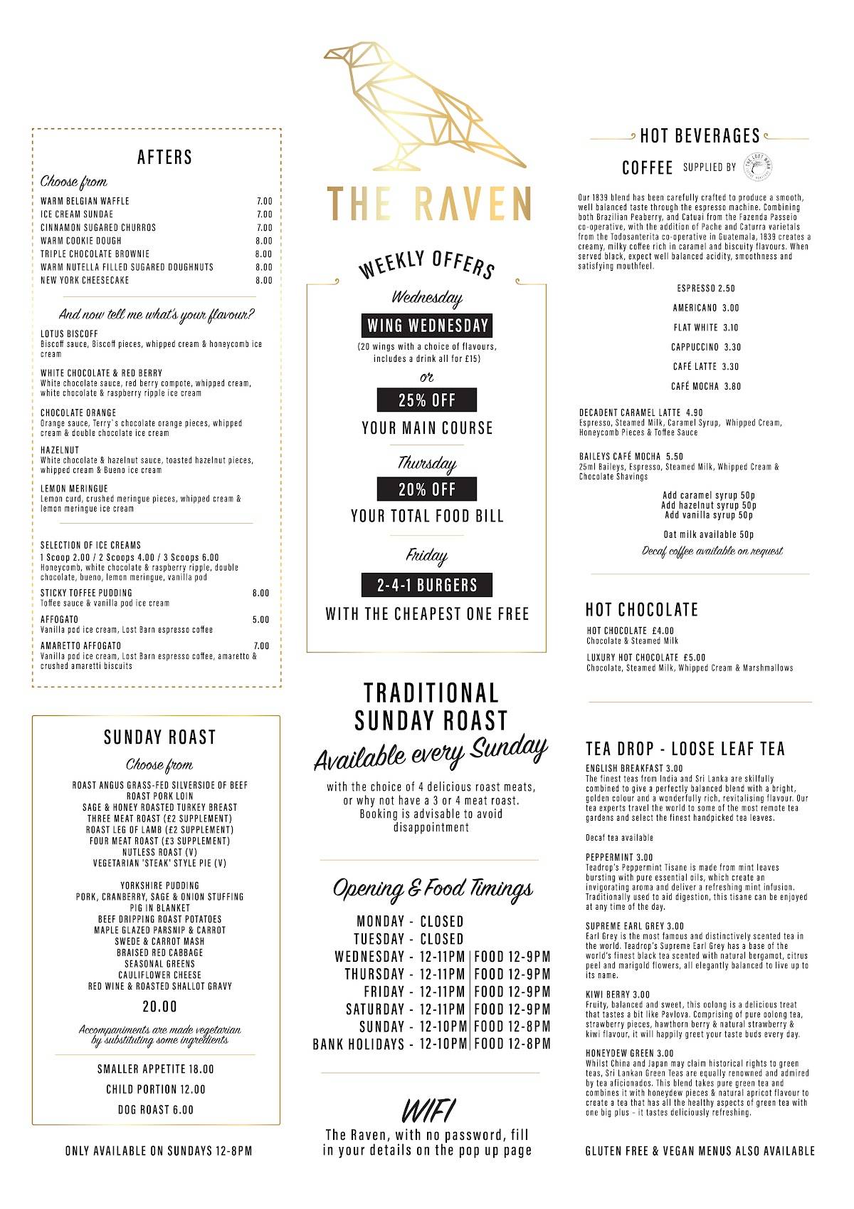 Menu at The Raven pub & bar, Holt