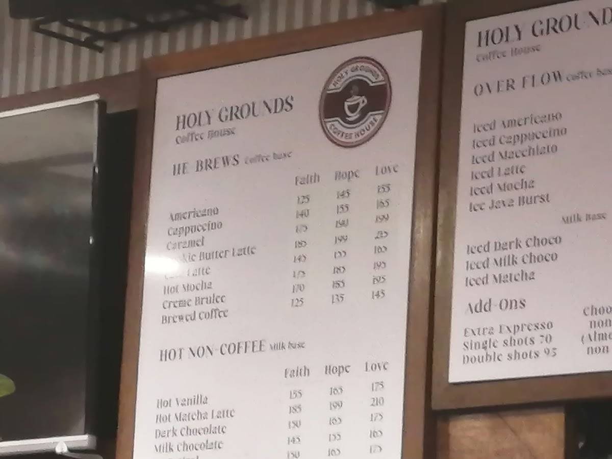Menu at Holy Grounds Coffee House, Subic Bay Freeport Zone, Sampson Rd