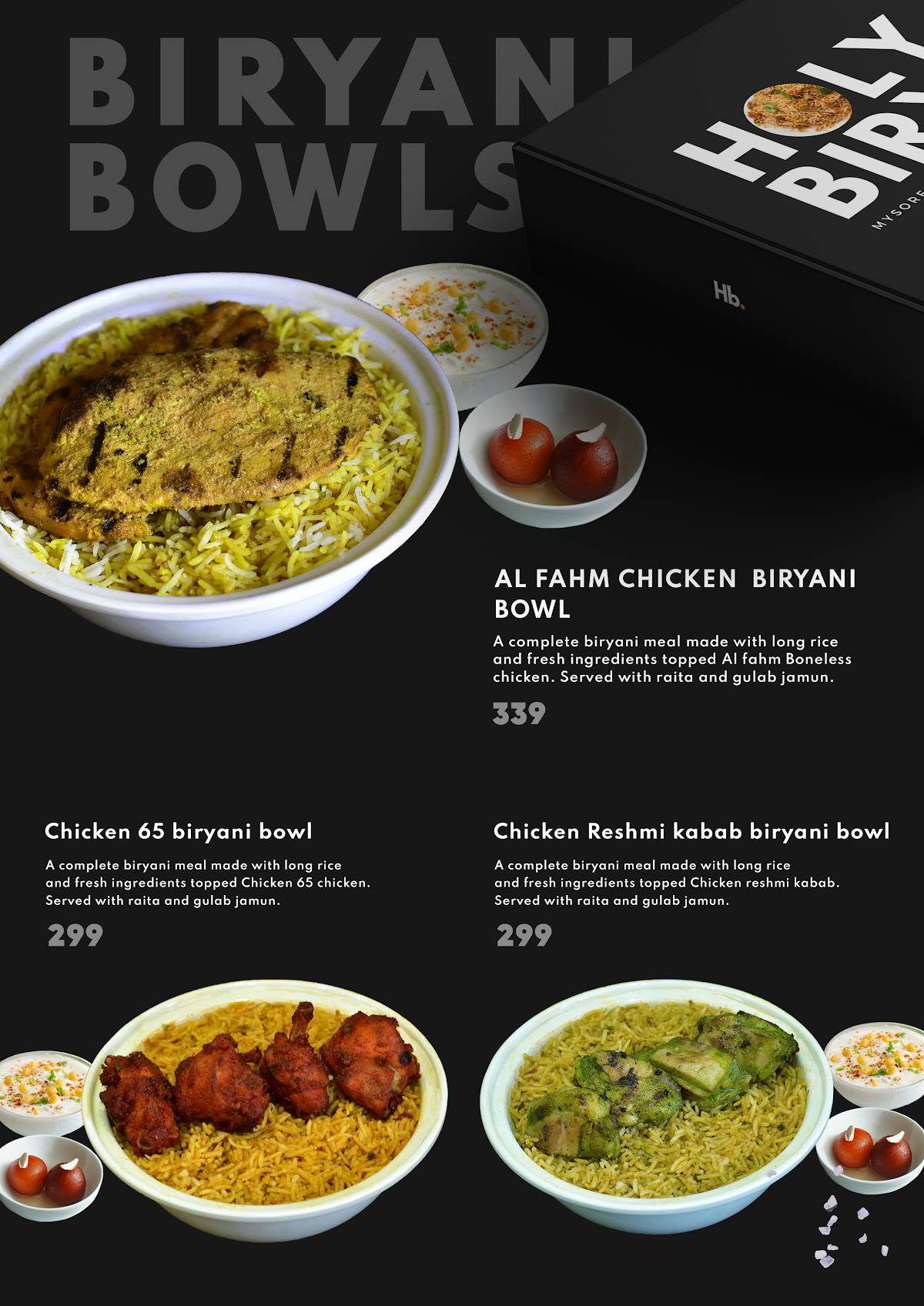 Menu at Holy biryani!, Mysuru
