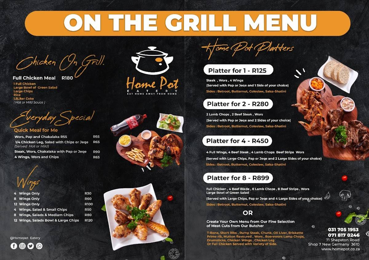 Menu at Home Pot Eatery restaurant, Durban