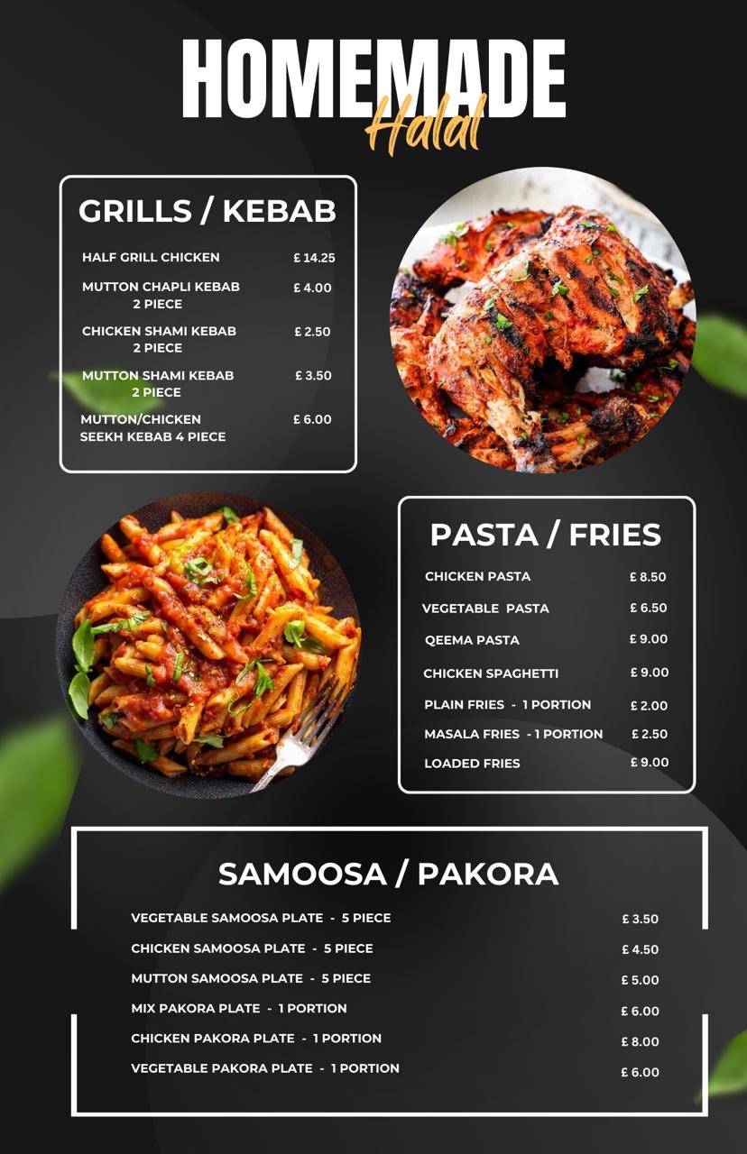 Menu at Homemade Halal Food restaurant, Chelmsford