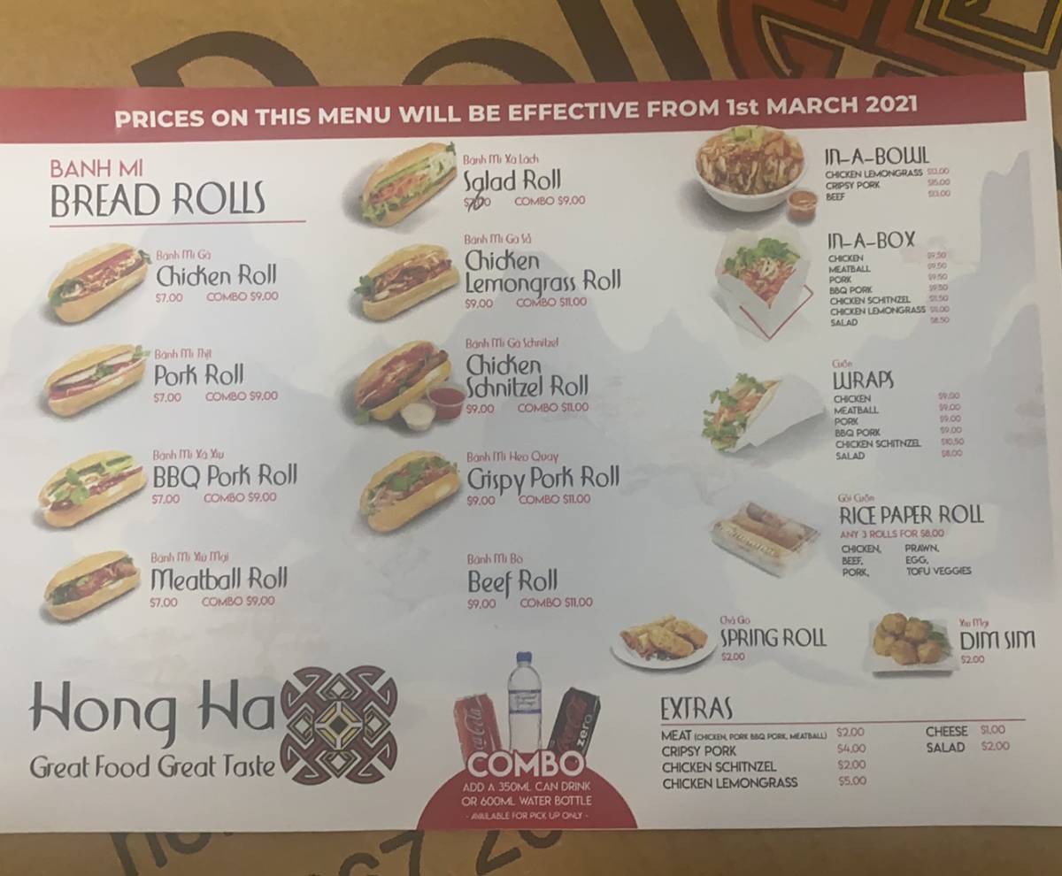 Menu at Hong Ha Bakery Mascot, Mascot
