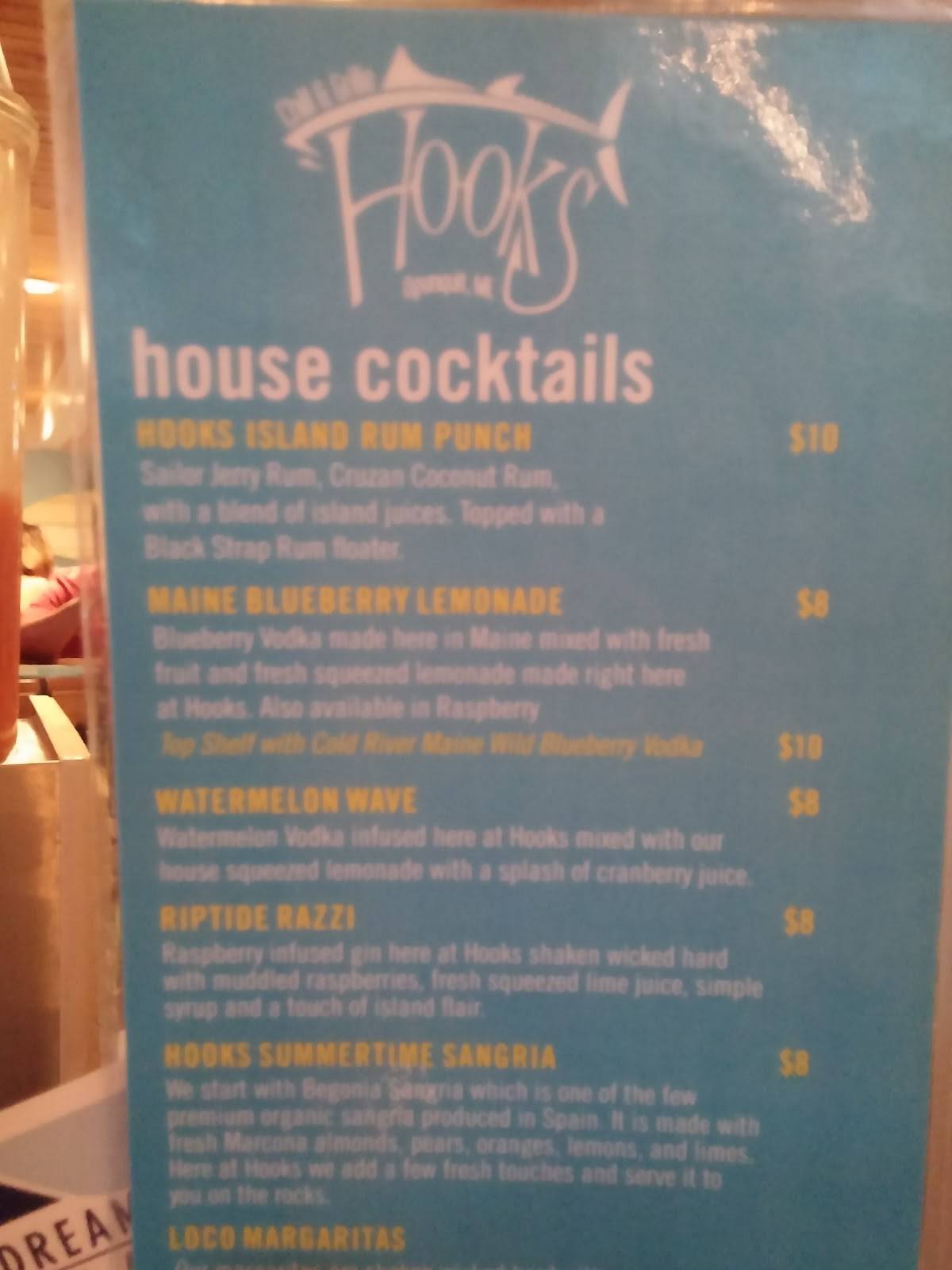 Menu at Hooks Chill & Grille restaurant, Ogunquit
