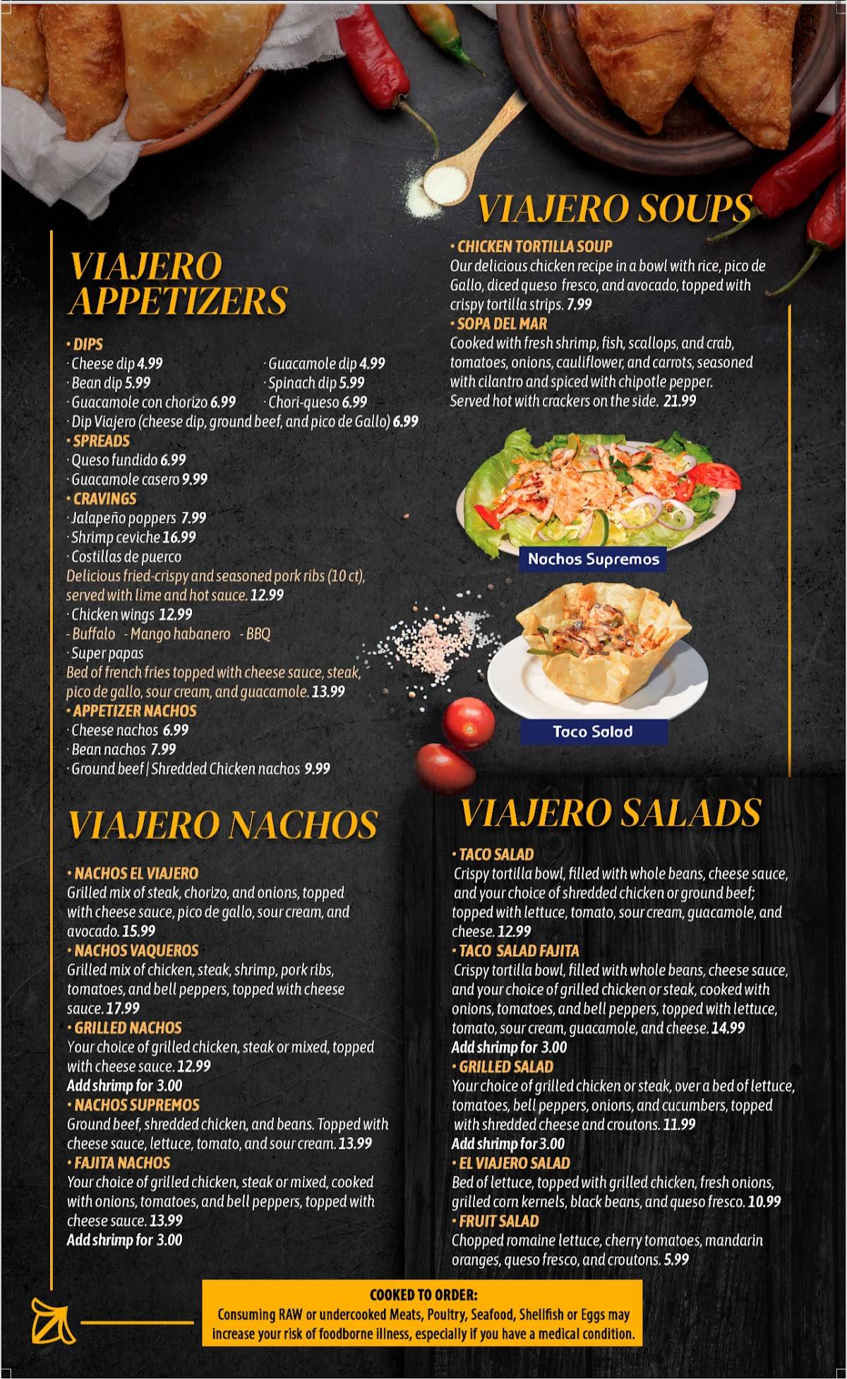 Carta del pub y bar El Viajero Tradicional Mexicano, Hooksett