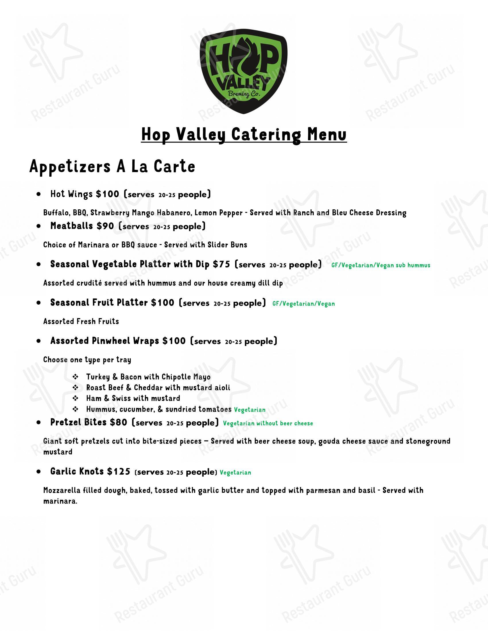 Menu at Hop Valley Brewing Company pub & bar, Eugene, 990 W 1st Ave