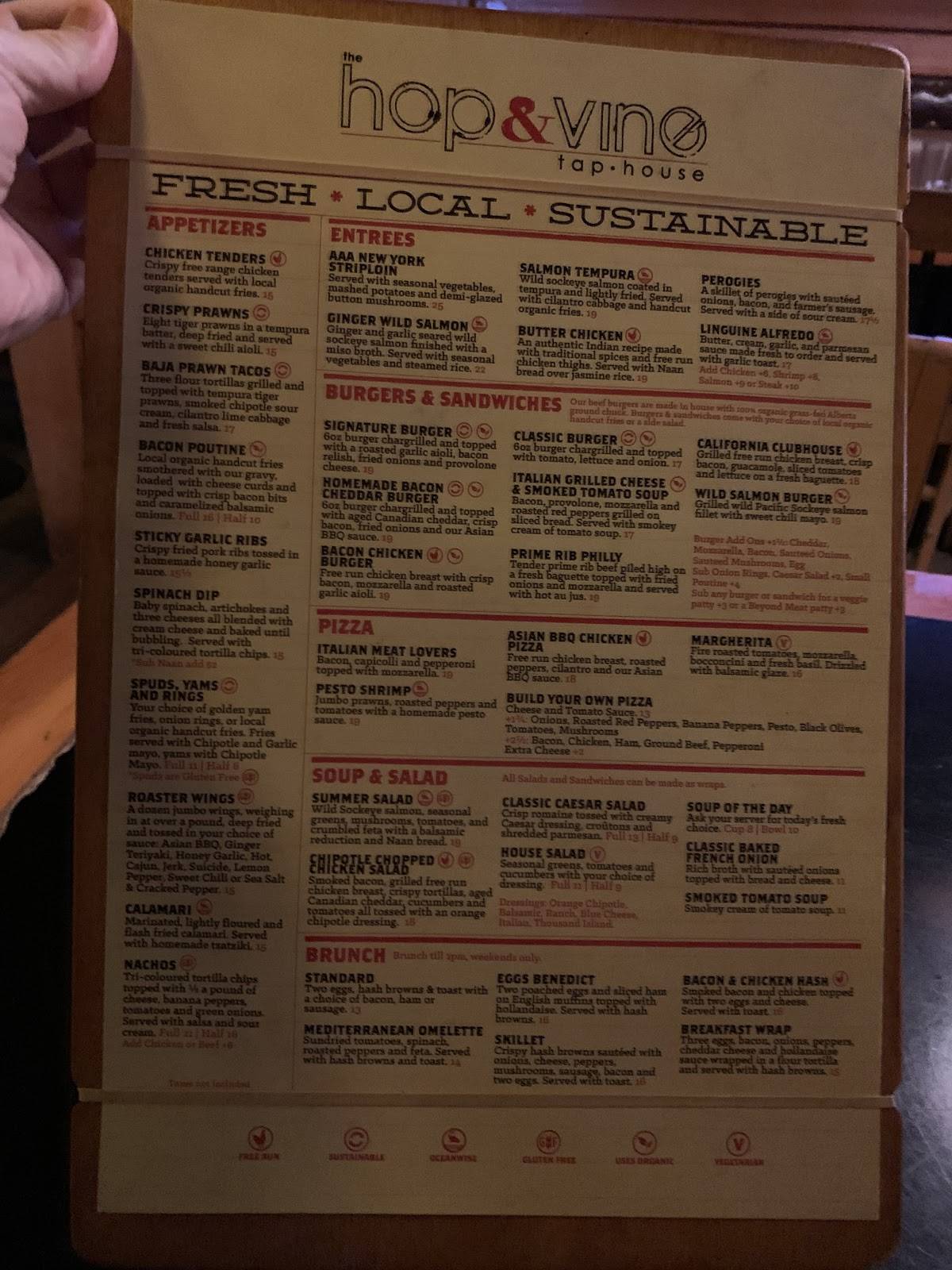 Menu at Hop & Vine Taphouse pub & bar, Burnaby