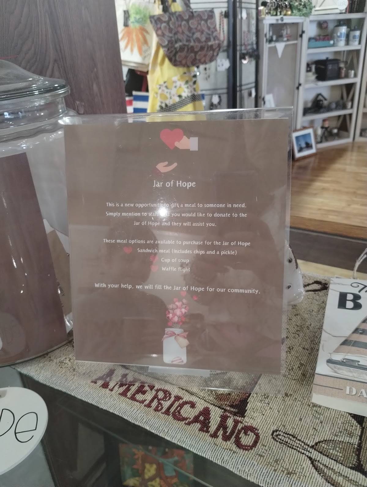Menu at Hope cafe, Coldwater
