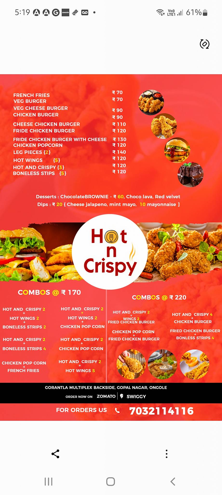 Menu at Hot N Crispy, Ongole