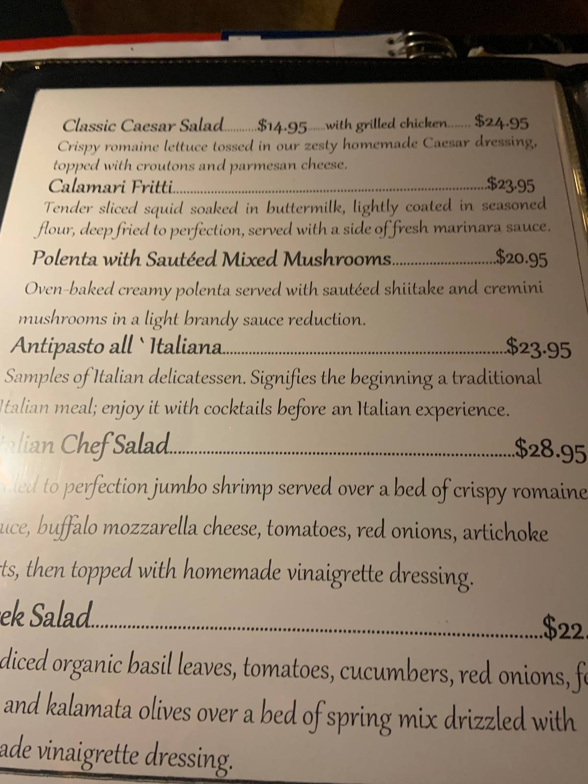 Menu at Via Roma Italian Restaurant, Hot Springs