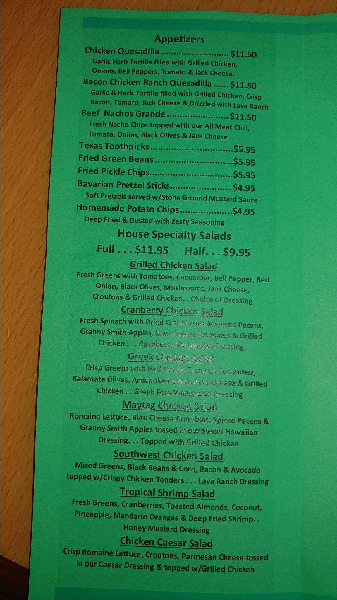 Menu at Tanners Neighborhood Bar & Grille, Hot Springs Village