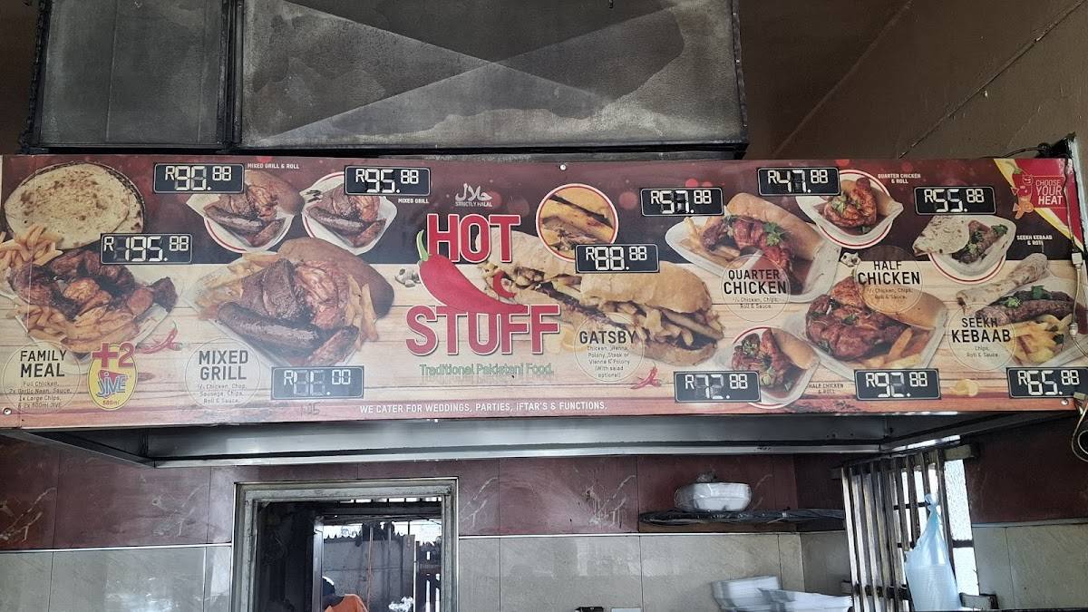 Menu at Hot Stuff restaurant, Cape Town, Carlton Rd
