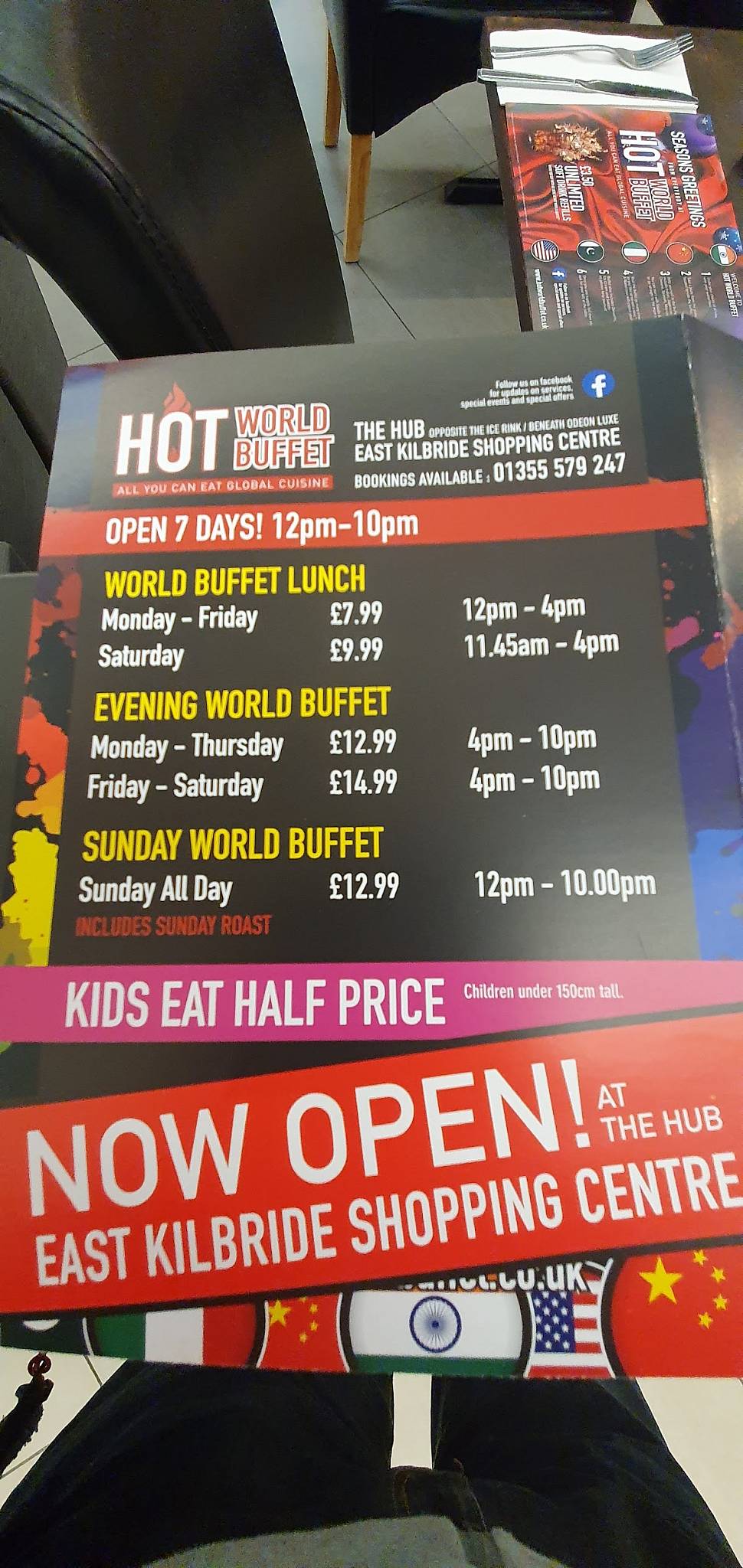 Menu at Hot World Buffet restaurant, Glasgow, 3