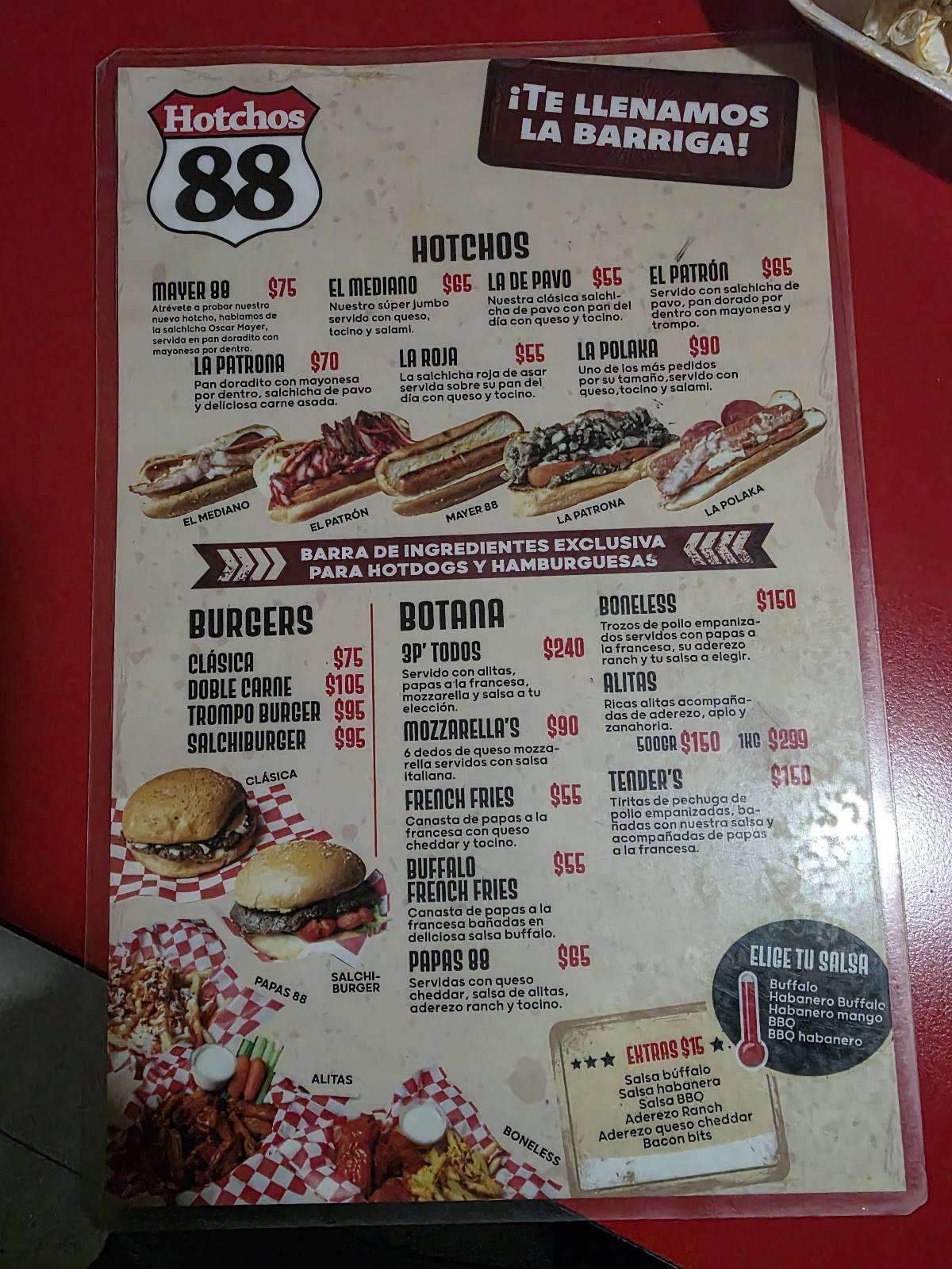 Menu at Hotchos 88 restaurant, San Nicolás de los Garza
