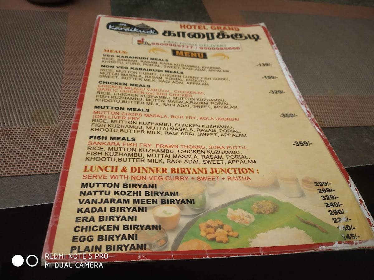 Menu at Hotel Grand Karaikudi, Kelambakkam, 5