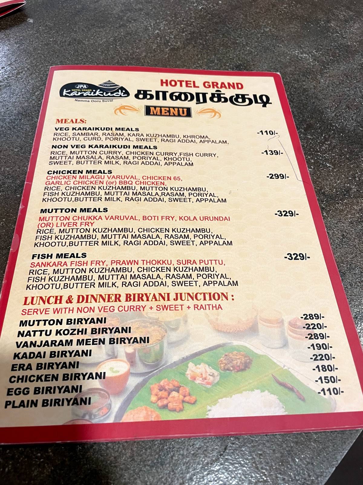 Menu at Hotel Grand Karaikudi, Kelambakkam, 5