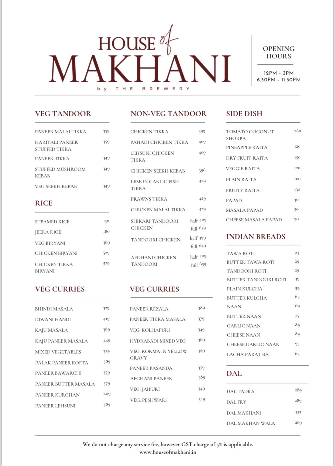 Menu at House Of Makhani, Vadodara