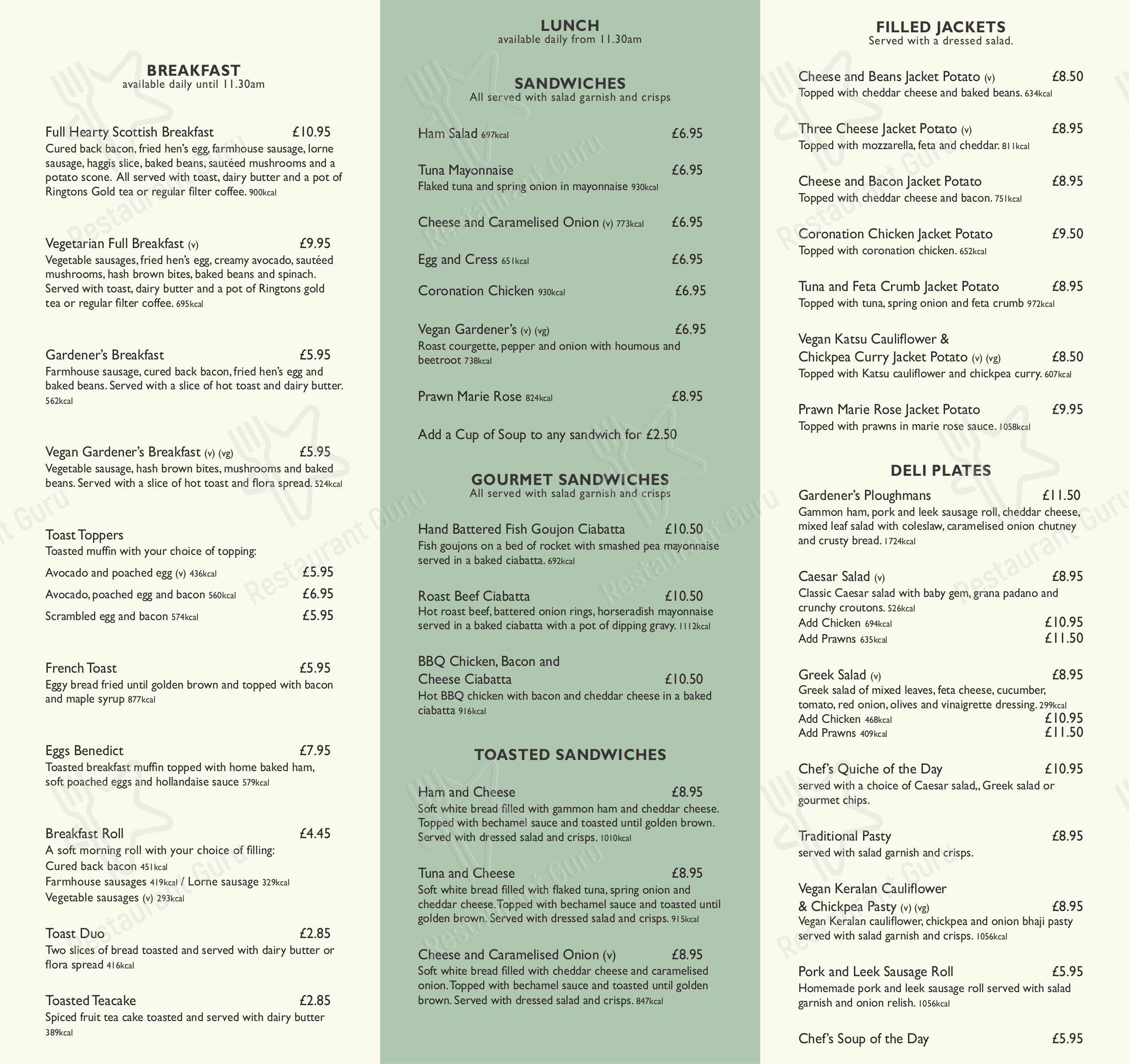 Menu at Howdens Garden Centre cafe, Inverness