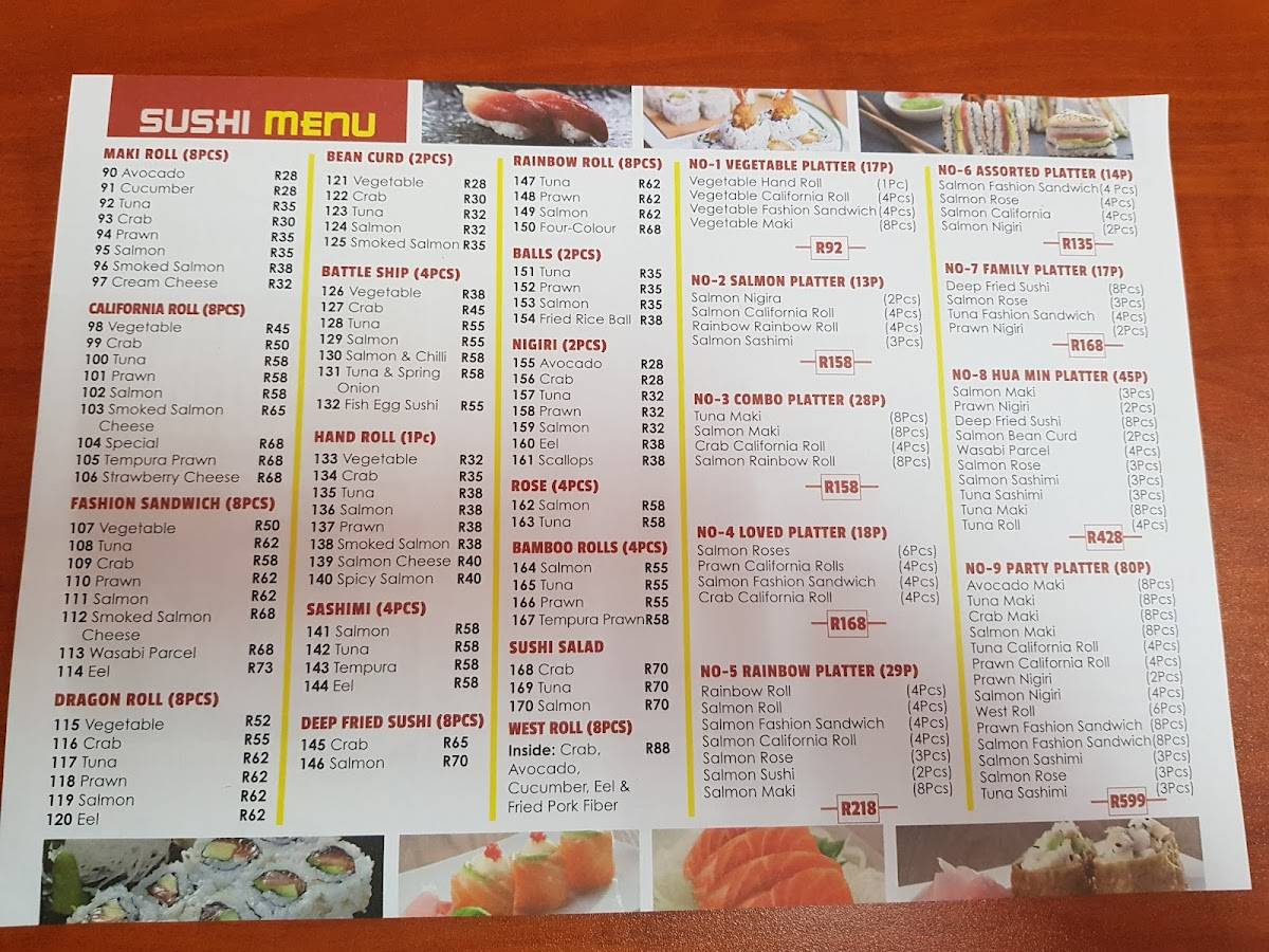 Menu at Huamin restaurant, Centurion