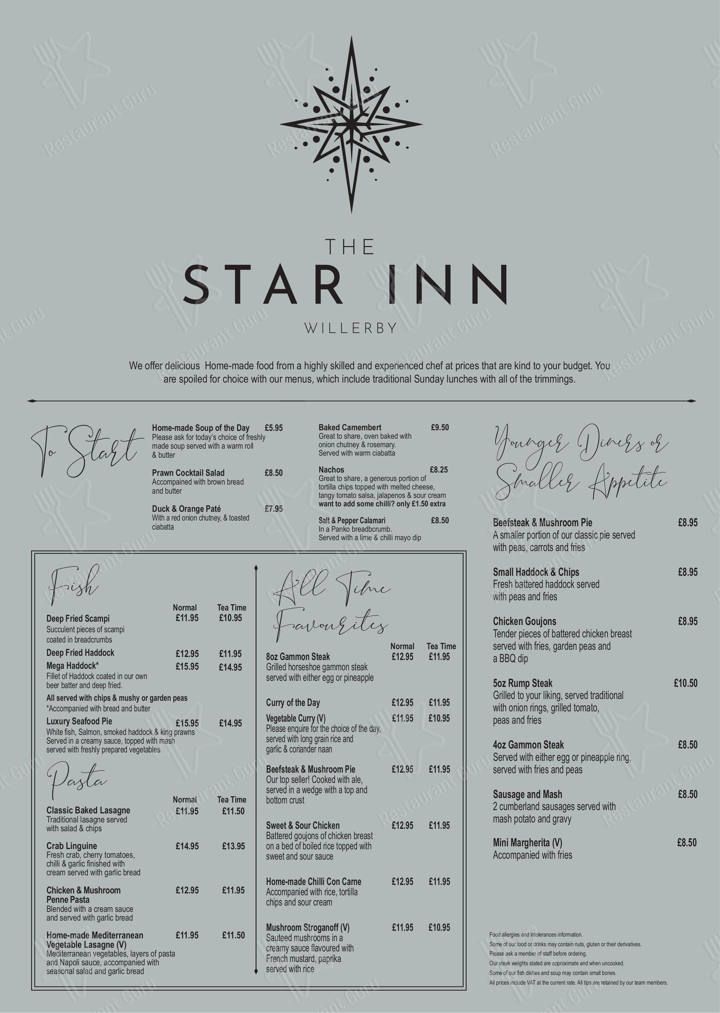 Menu at The Star Inn pub & bar, Willerby