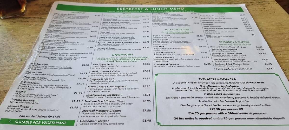 Menu at The Village Green Cafe Bar, Hull