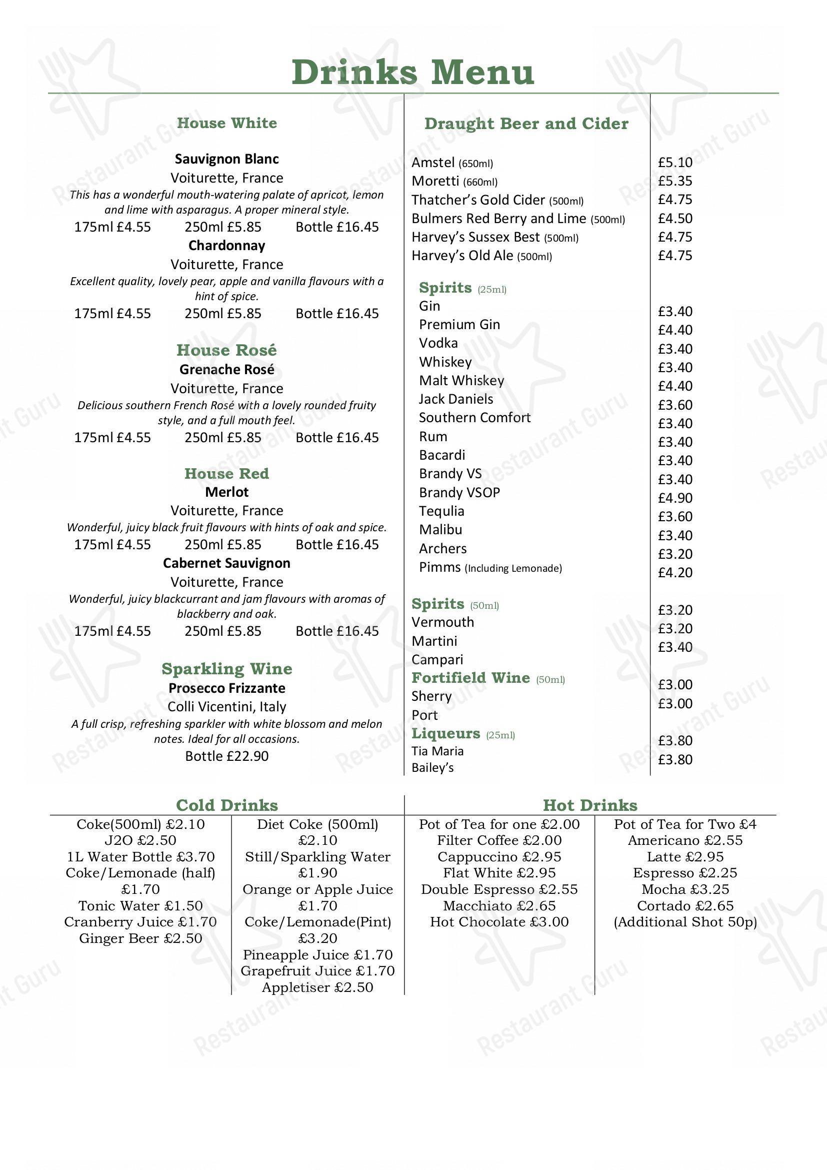 Menu at Hummingbird Restaurant, Shoreham-by-Sea
