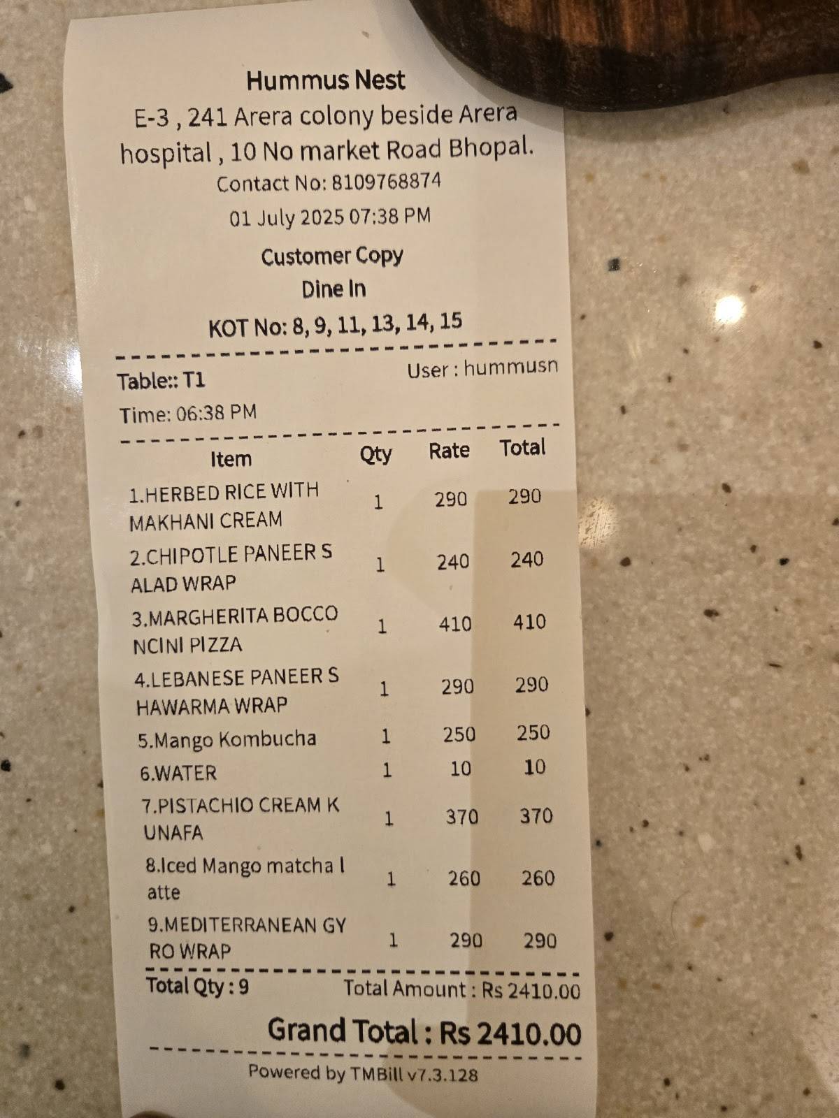 Menu at Hummus Nest, Bhopal