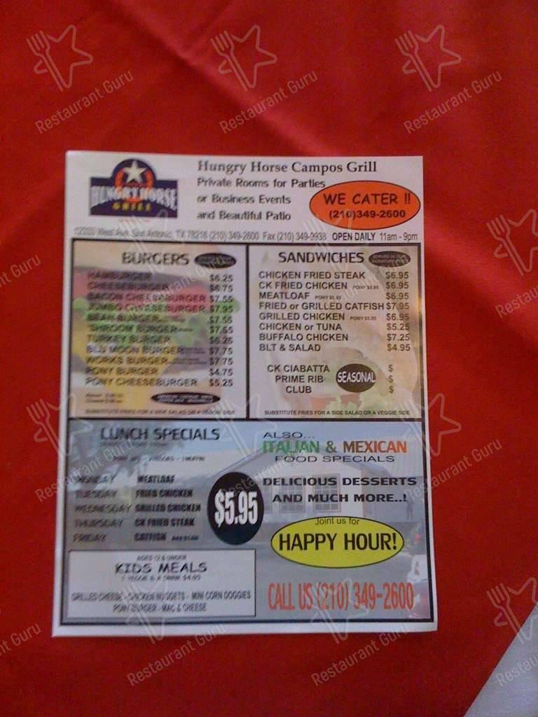 Menu at Hungry Horse restaurant, San Antonio