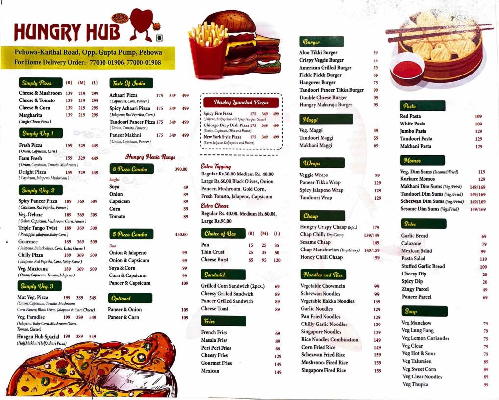 Menu at Hungry Hub, Pehowa