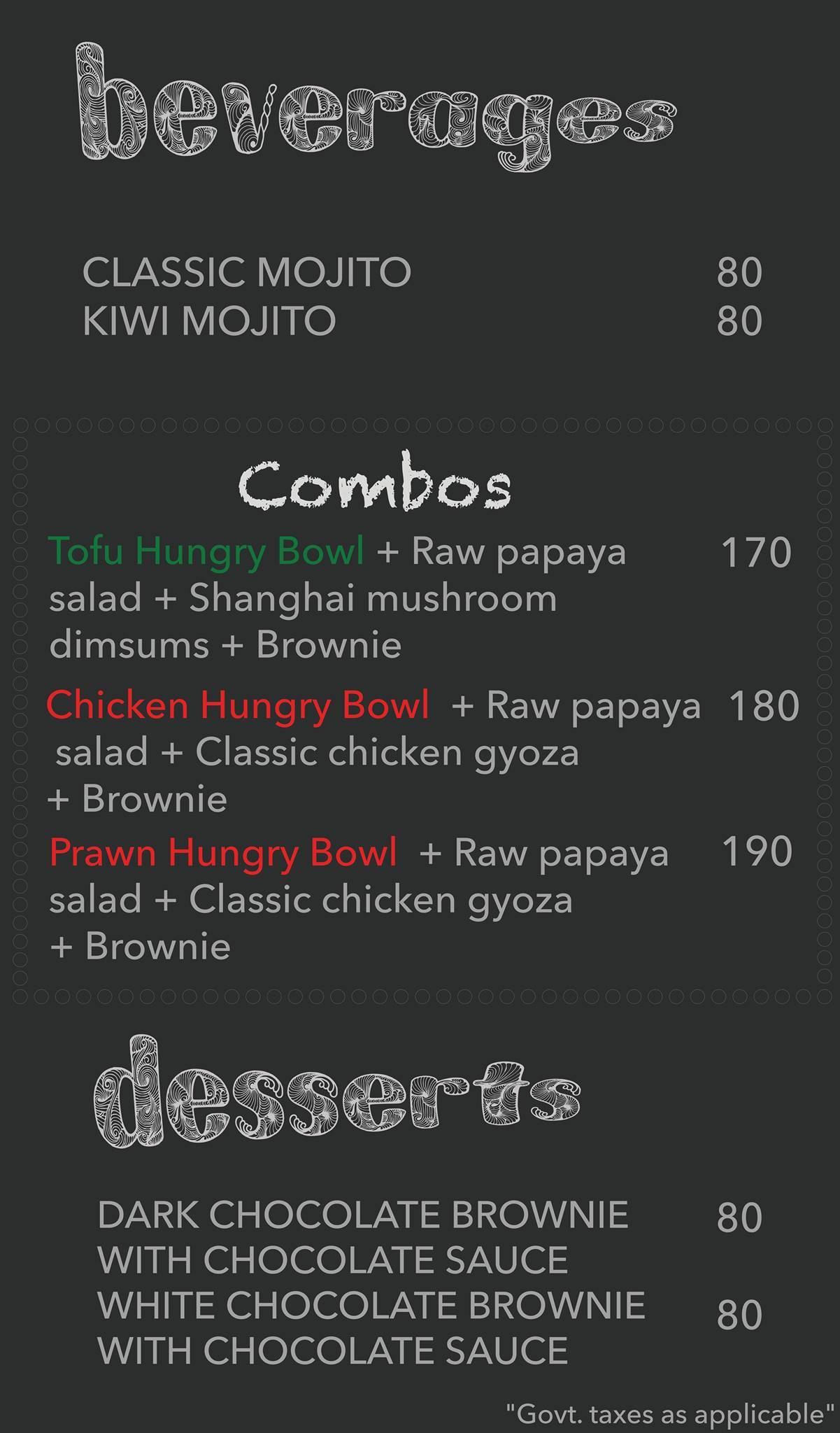 Menu at Hungry Lee, Bengaluru, No 933