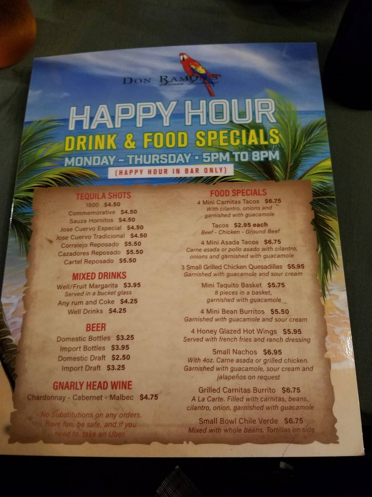 Menu at Don Ramon's Mexican Restaurant, Huntington Beach