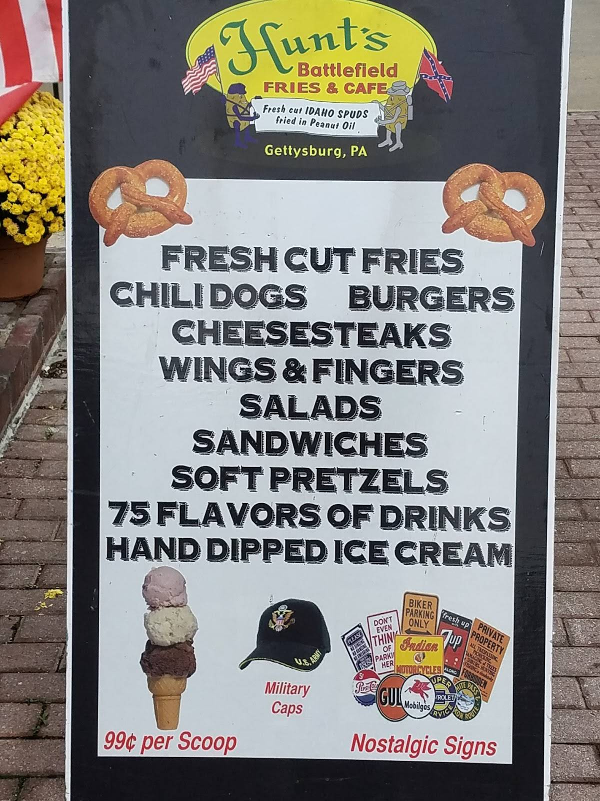 Menu at Hunt's Battlefield Fries cafe, Gettysburg