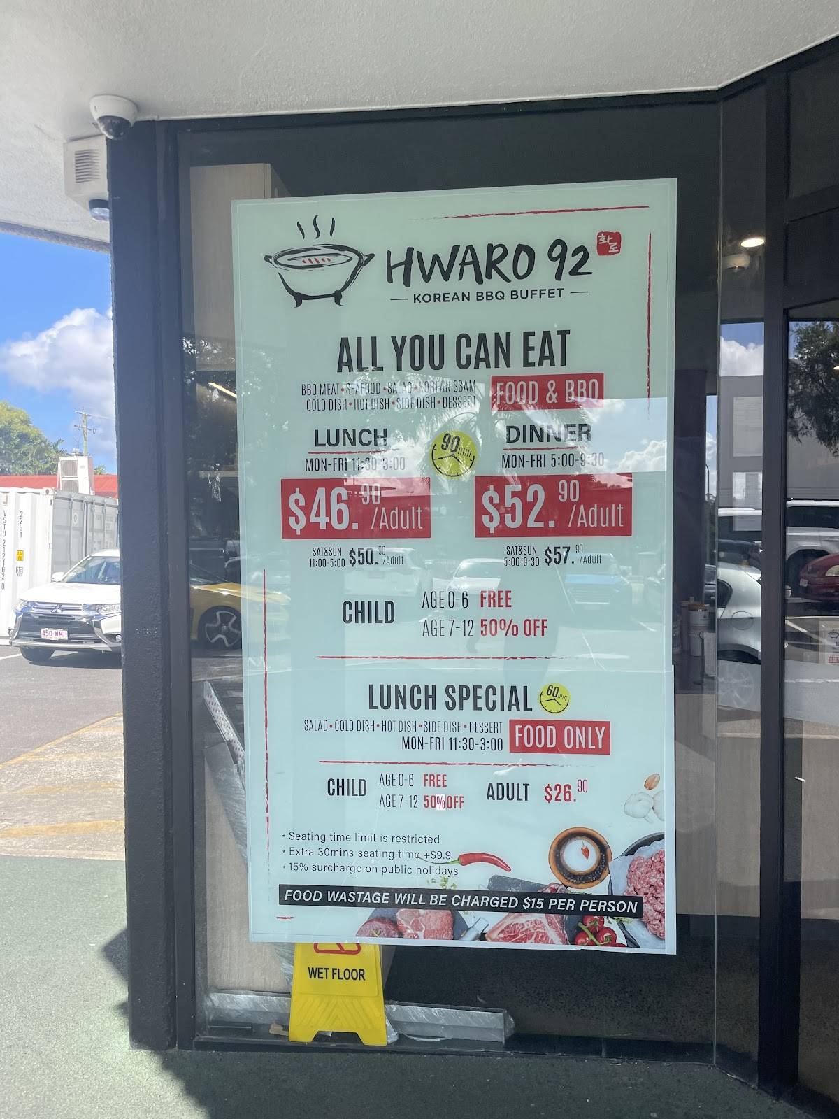 Menu at Hwaro92 Buffet restaurant, Springwood