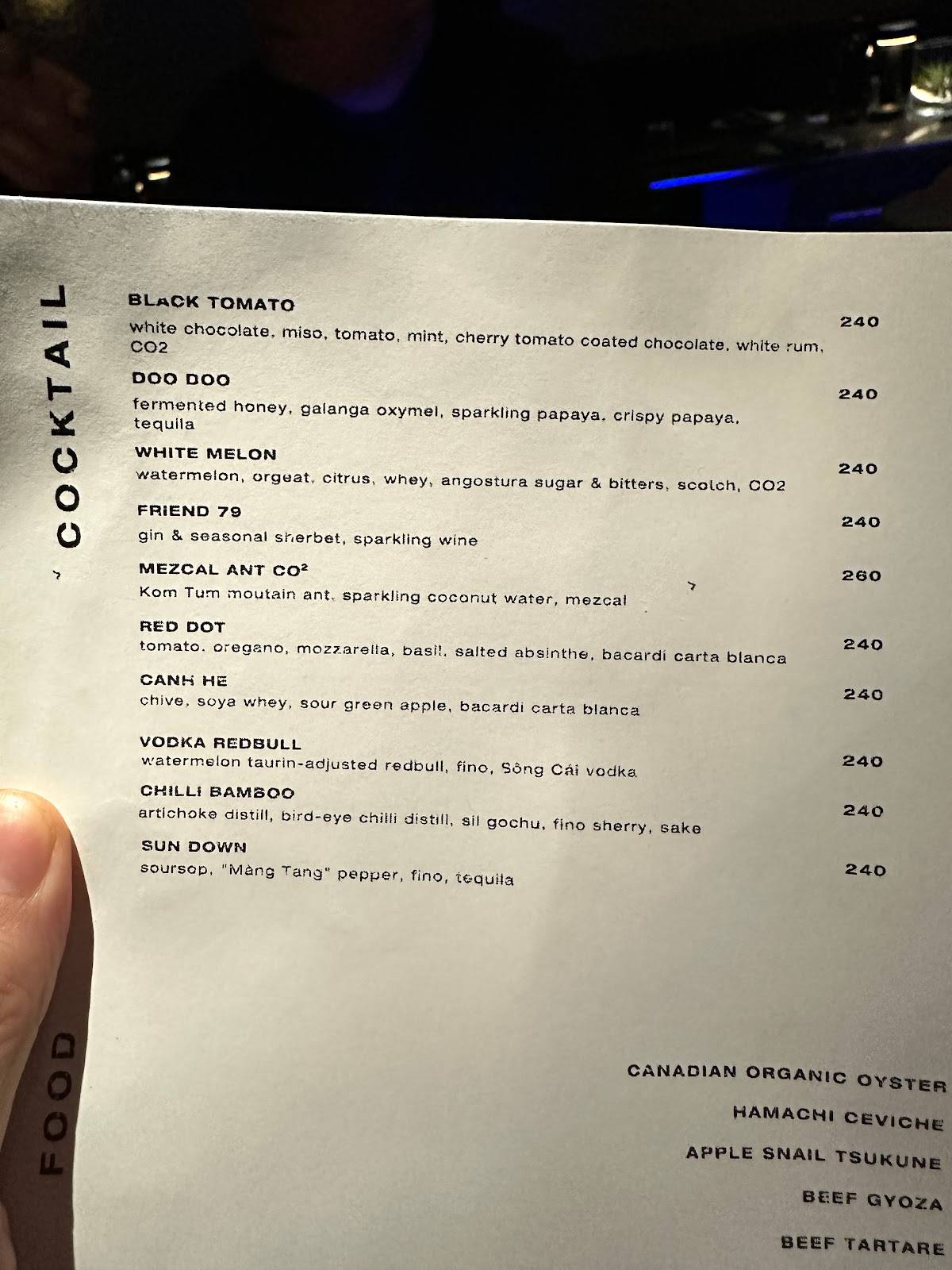 Menu at Hybrid Saigon pub & bar, Ho Chi Minh City