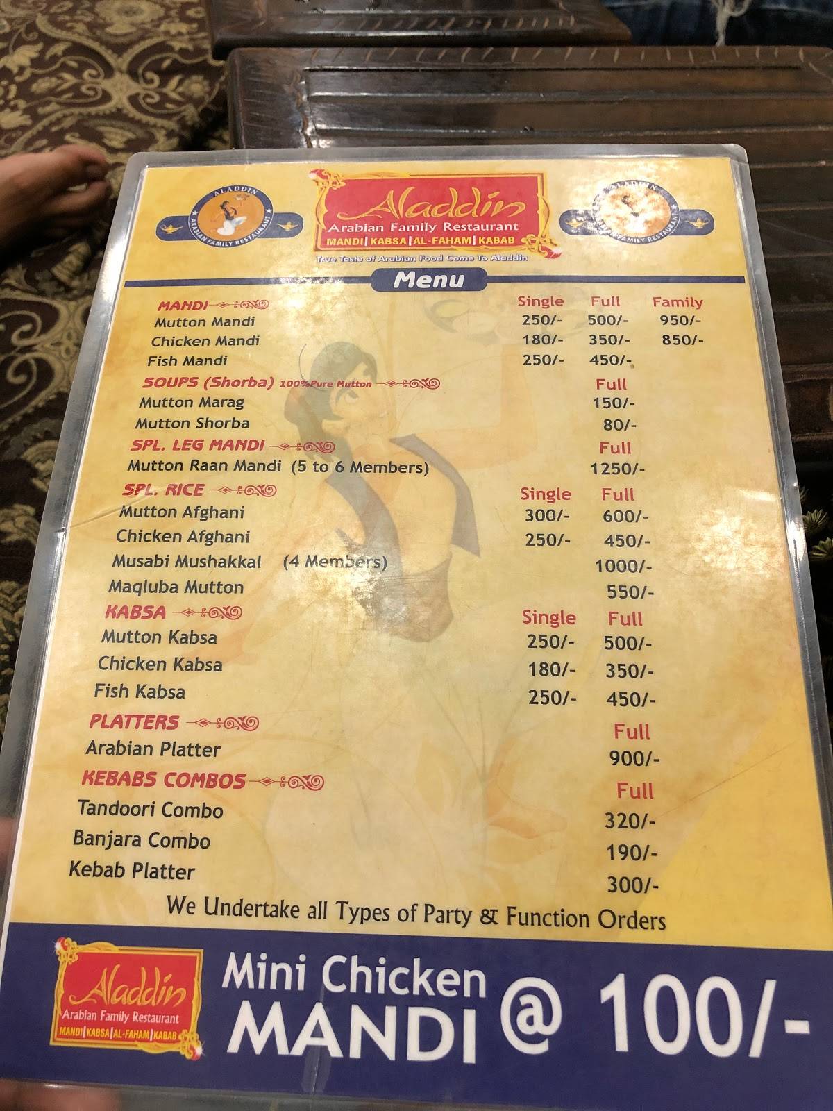 Menu at Aladdin Arabian Family Restaurant, Hyderabad