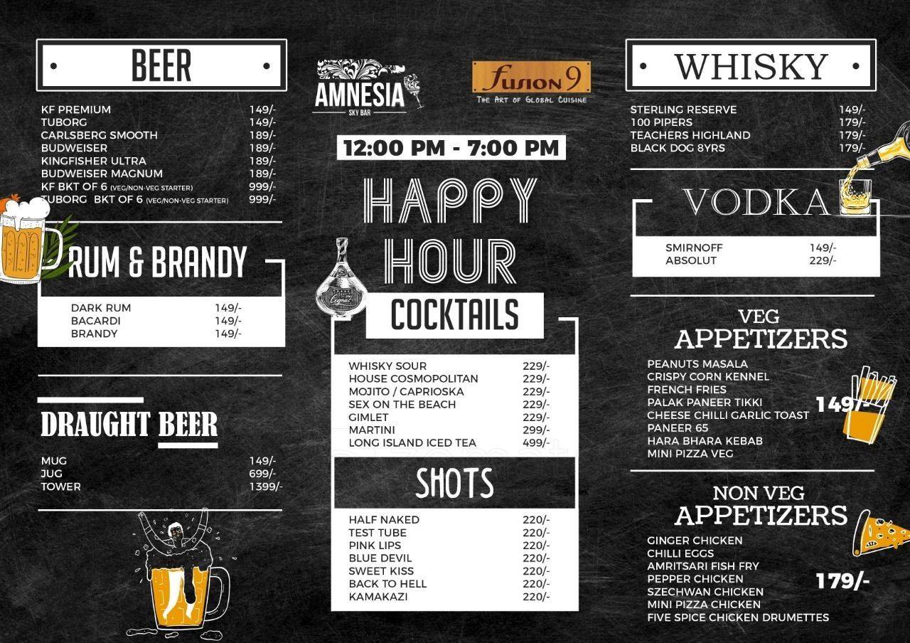 Menu at Amnesia Sky Bar, Hyderabad, 103