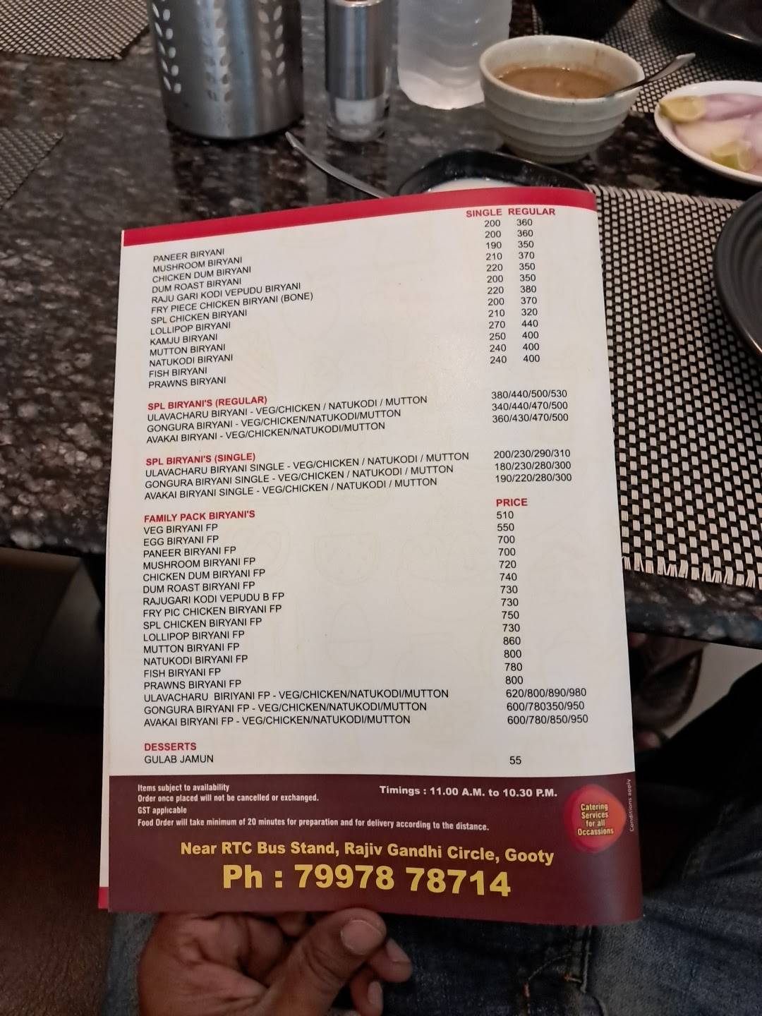 Menu at Hyderabad Chefs - Gooty, Gooty