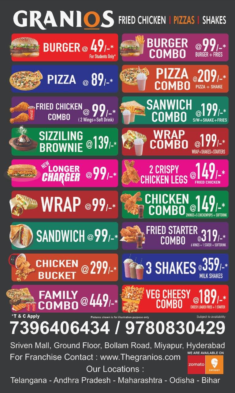 Menu at The Granios Miyapur, Hyderabad