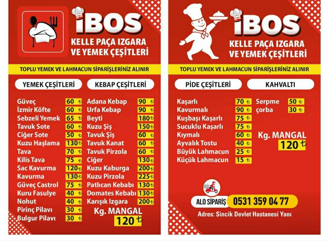 Menu at İBOS KELLE PAÇA IZGARA VE YEMEK ÇEŞİTLERİ, Turkey