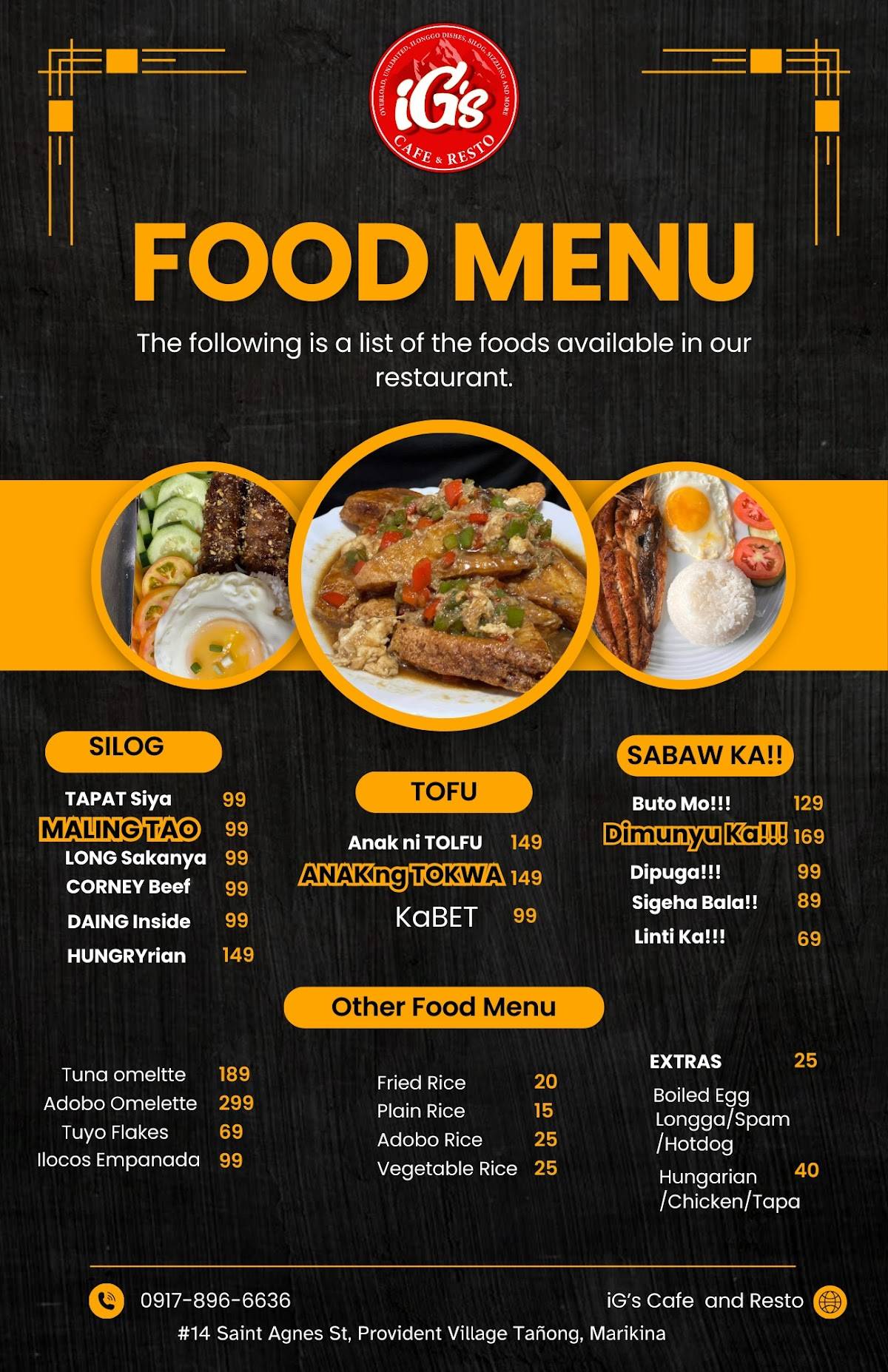 Menu at IG's Cafe and Resto, Marikina