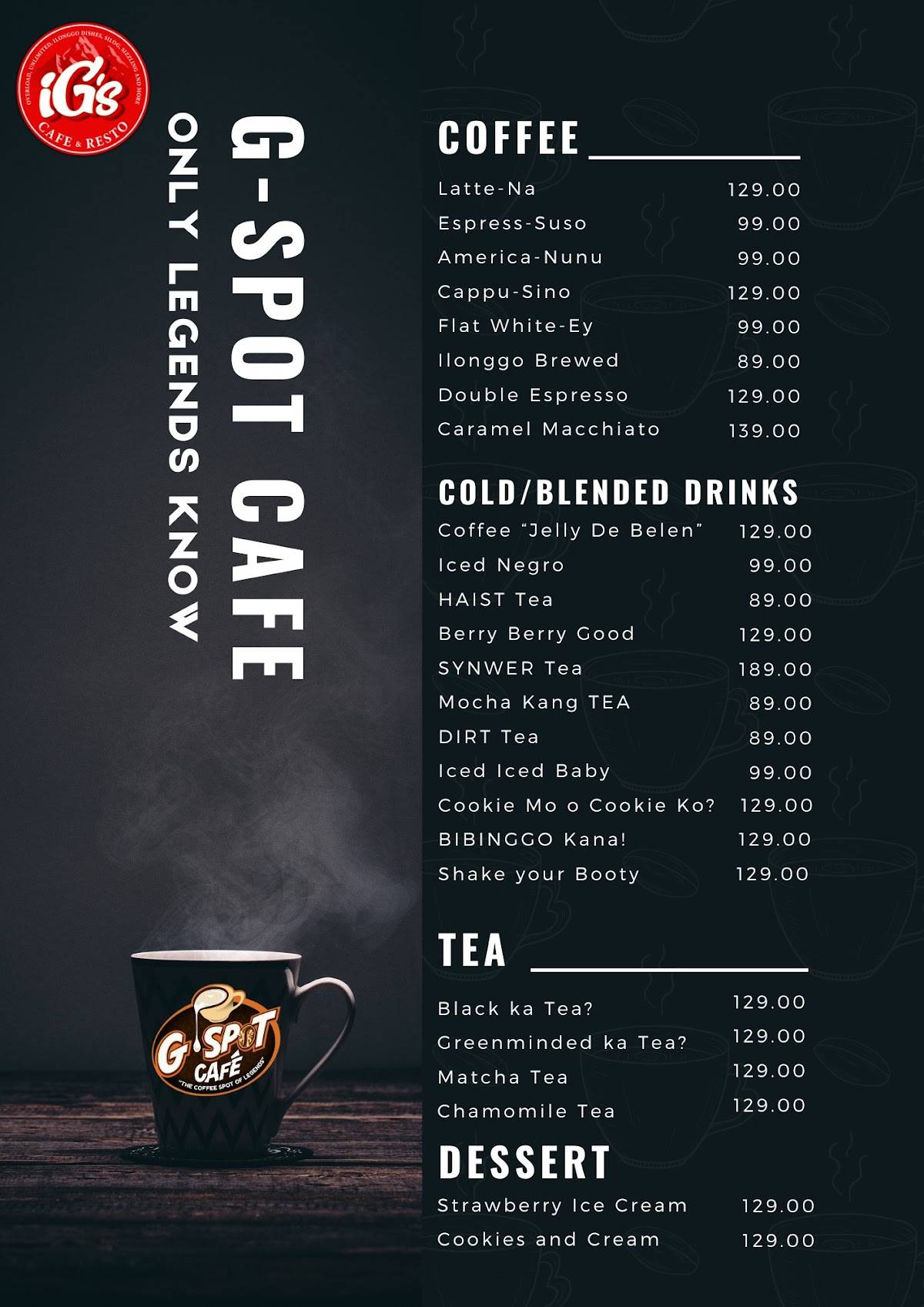 Menu at IG's Cafe and Resto, Marikina