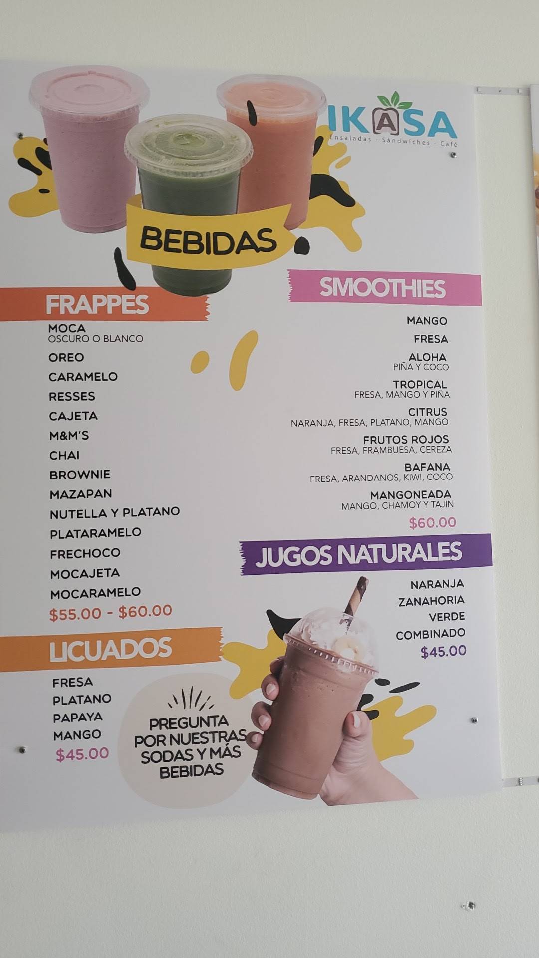 Menu at IKASA Café, Tijuana, Av. José López Portillo Pte. 1460