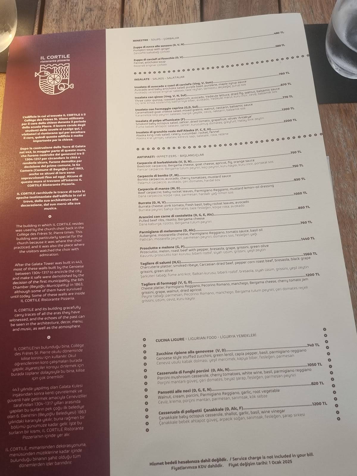 Menu at IL CORTILE Ristorante Pizzeria, Istanbul
