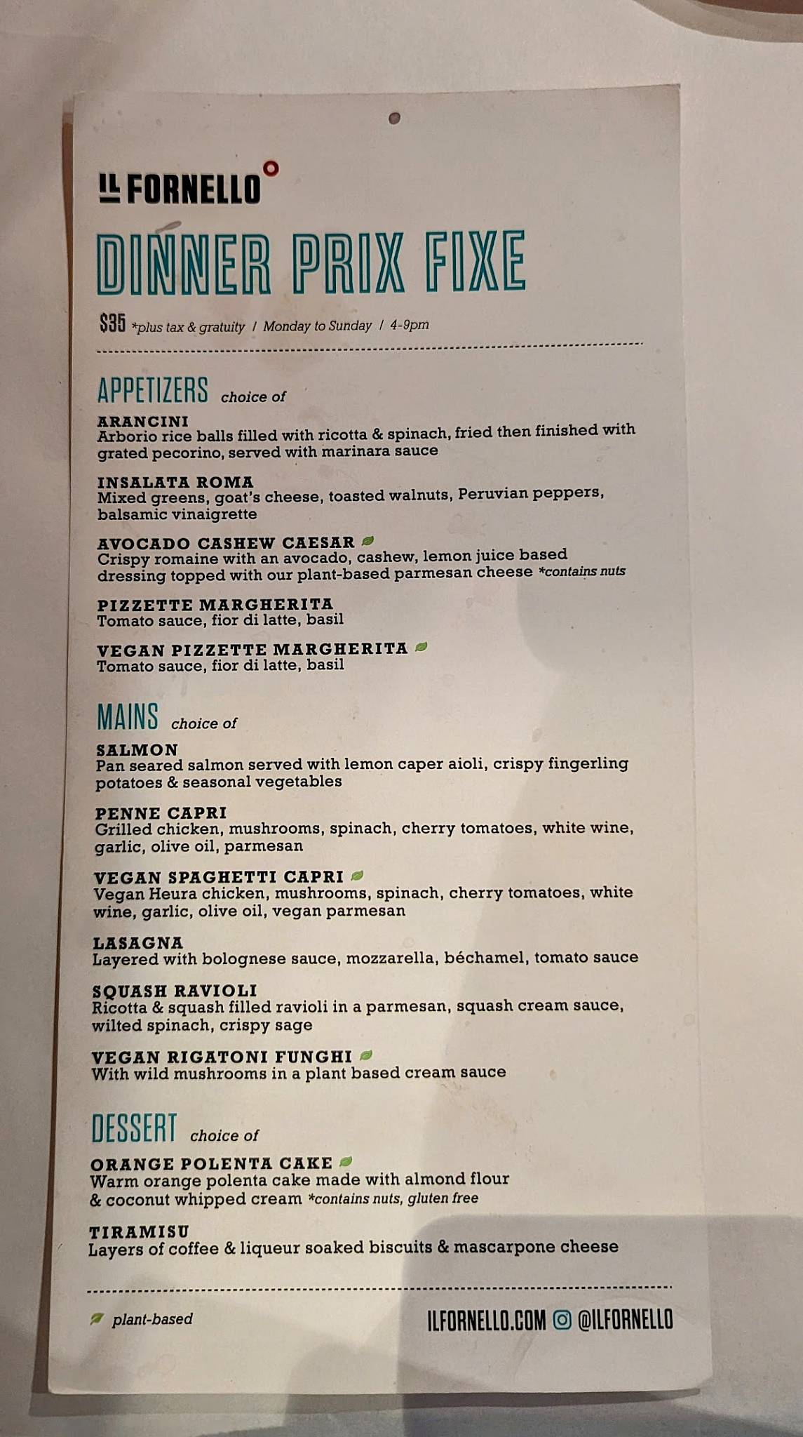 Menu at IL FORNELLO - Bayview Village pizzeria, Toronto, Bayview Ave
