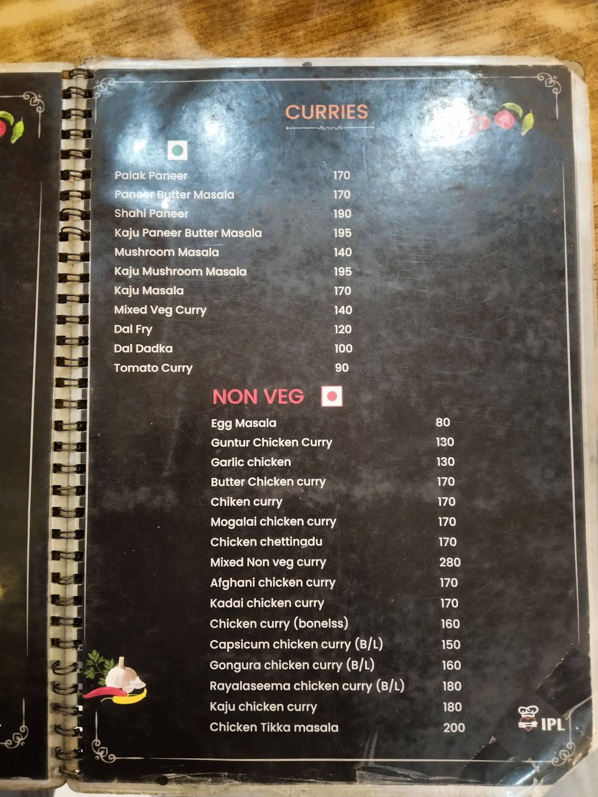 Menu at IPL Food Court, Tirupati, 19-12