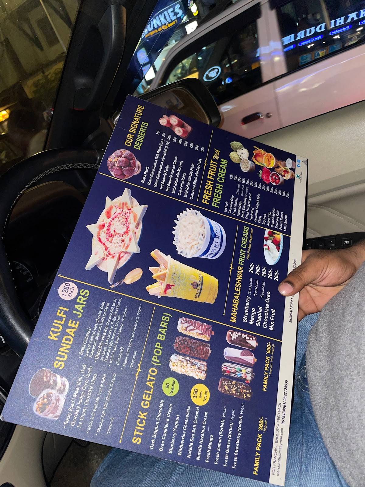 Menu at Ice cream Factory and Shahi Durbar, Mumbai
